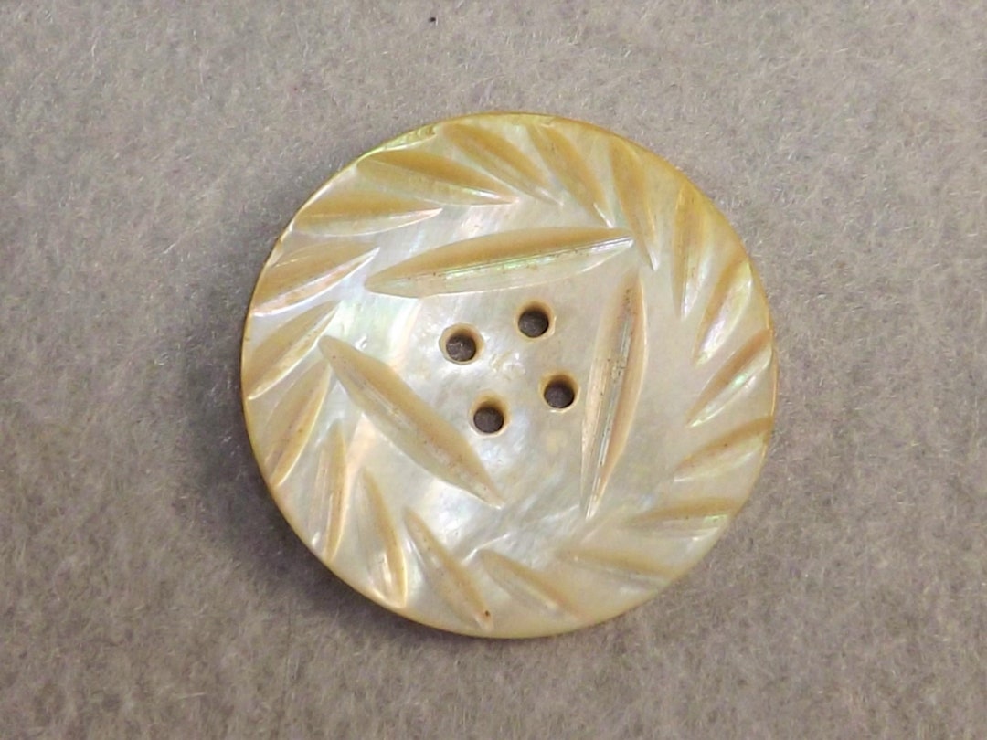 Shell Carved Button Vintage 1920s Mother of Pearl 4 Holes Approximately ...