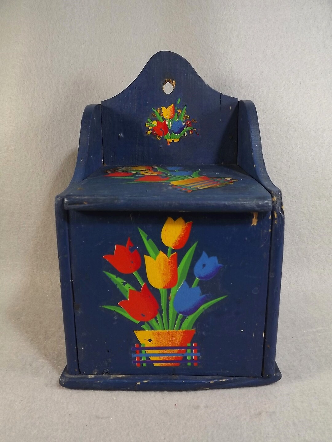 Vintage Wood Salt Box With Flip up Lid, Storage Container, Original ...