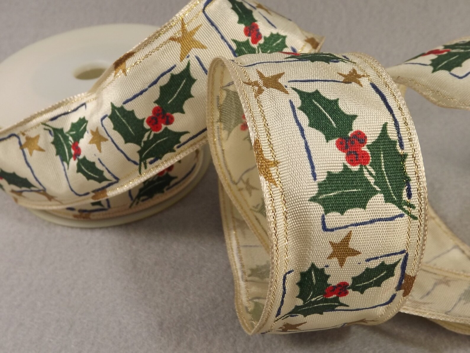 Swiss Woven Wired Christmas Ribbon Cream Colored Gold Thread - Etsy