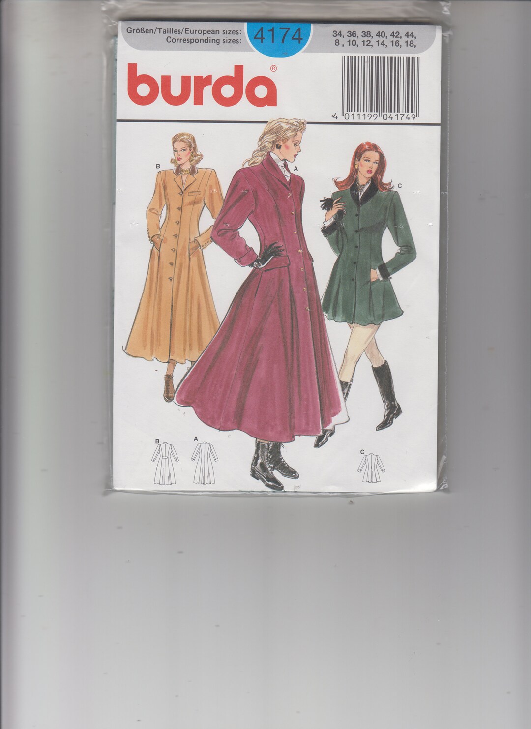 Burda 4174 Ladies Swing Coat, Two Lengths, Long Sleeves, Pockets ...