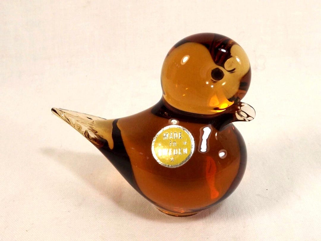 Amber Glass Bird Made in Sweden With Sticker Collectible Figurine - Etsy