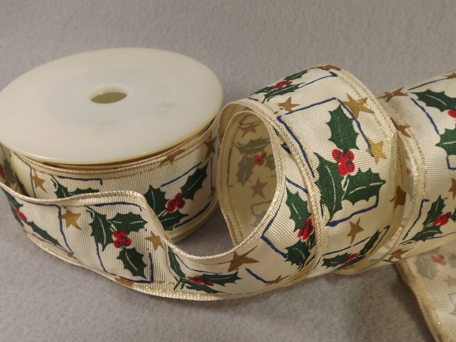 Swiss Woven Wired Christmas Ribbon Cream Colored Gold Thread | Etsy