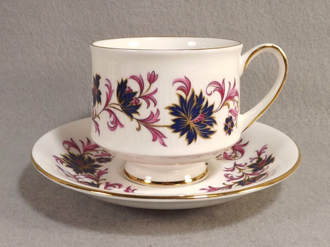Paragon Michelle Cup Saucer, Blue Flowers With Pink Leaves, Footed Cup ...