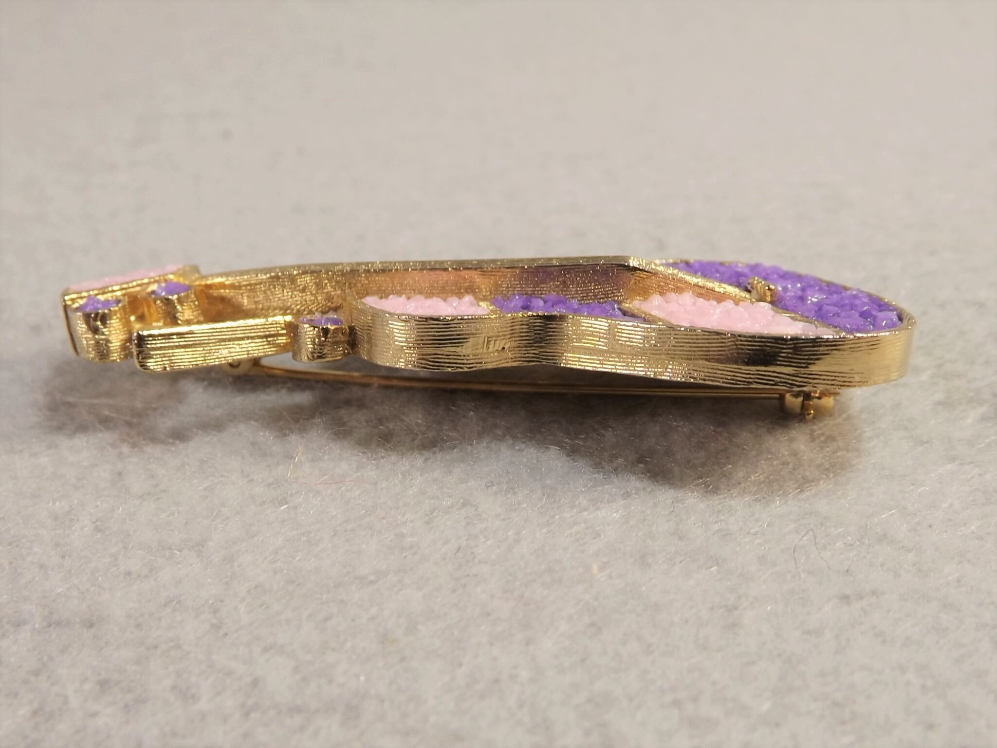 Tortolani Jewelry, Guitar Pin Brooch, 1970s Pink and Purple Crushed ...