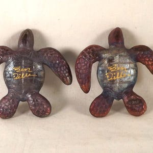 Ben Diller Raku Pottery Sea Turtles, Iridescent, Hawaiian Art, Signed ...