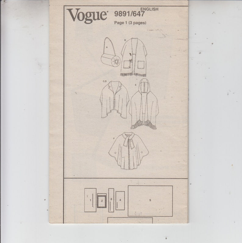Vogue 9891 Accessories Shawls 4 Styles Wrap Muff With - Etsy