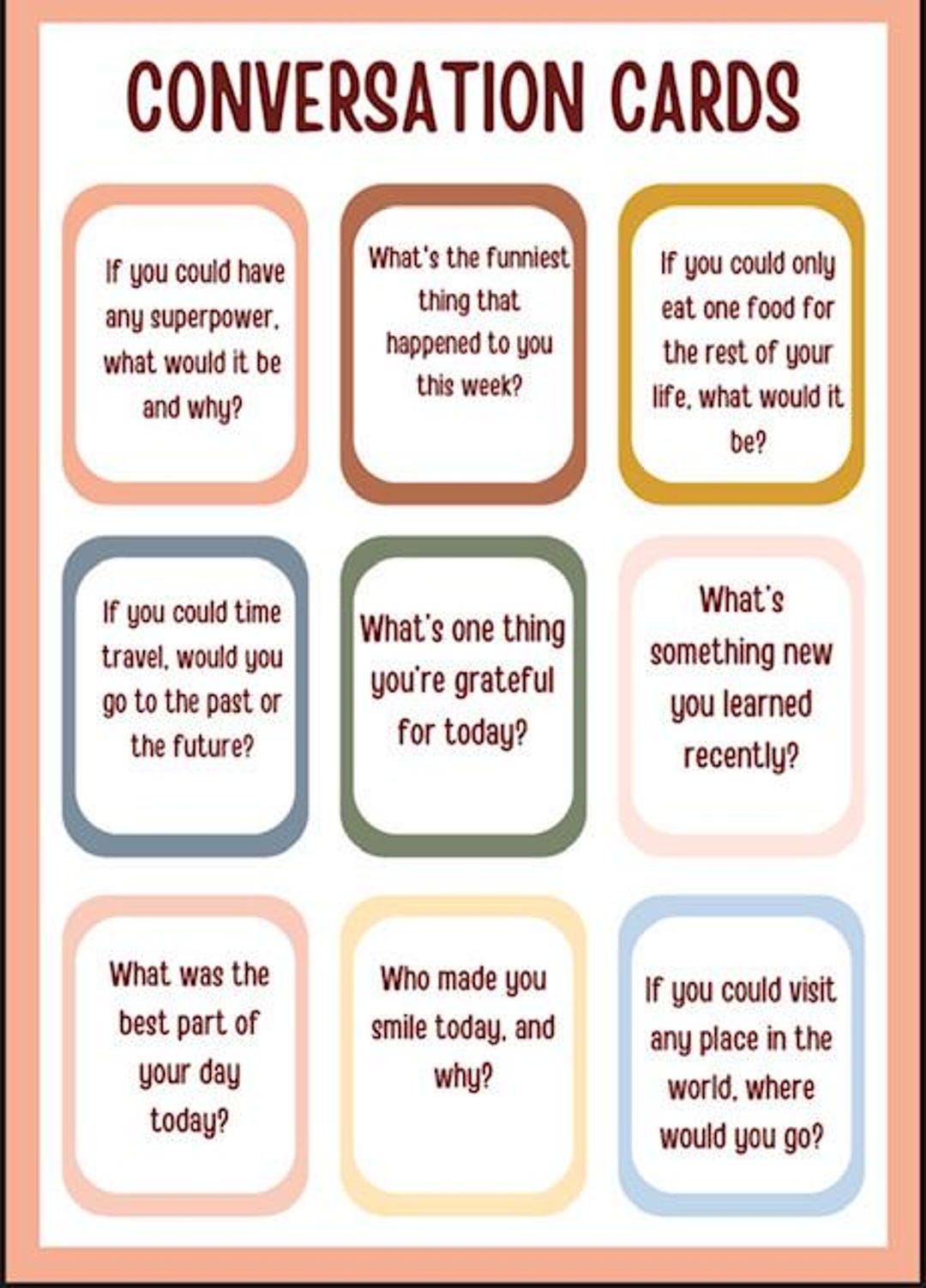Conversation Cards PDF – 107 Prompts for Families, Home Education ...