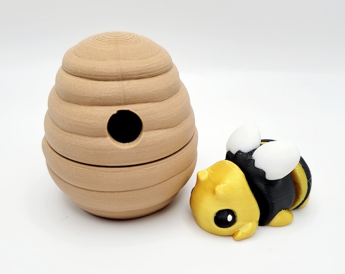 3D Printed Bee Hive Storage Container With a Flexi Fidget Bee Figure ...