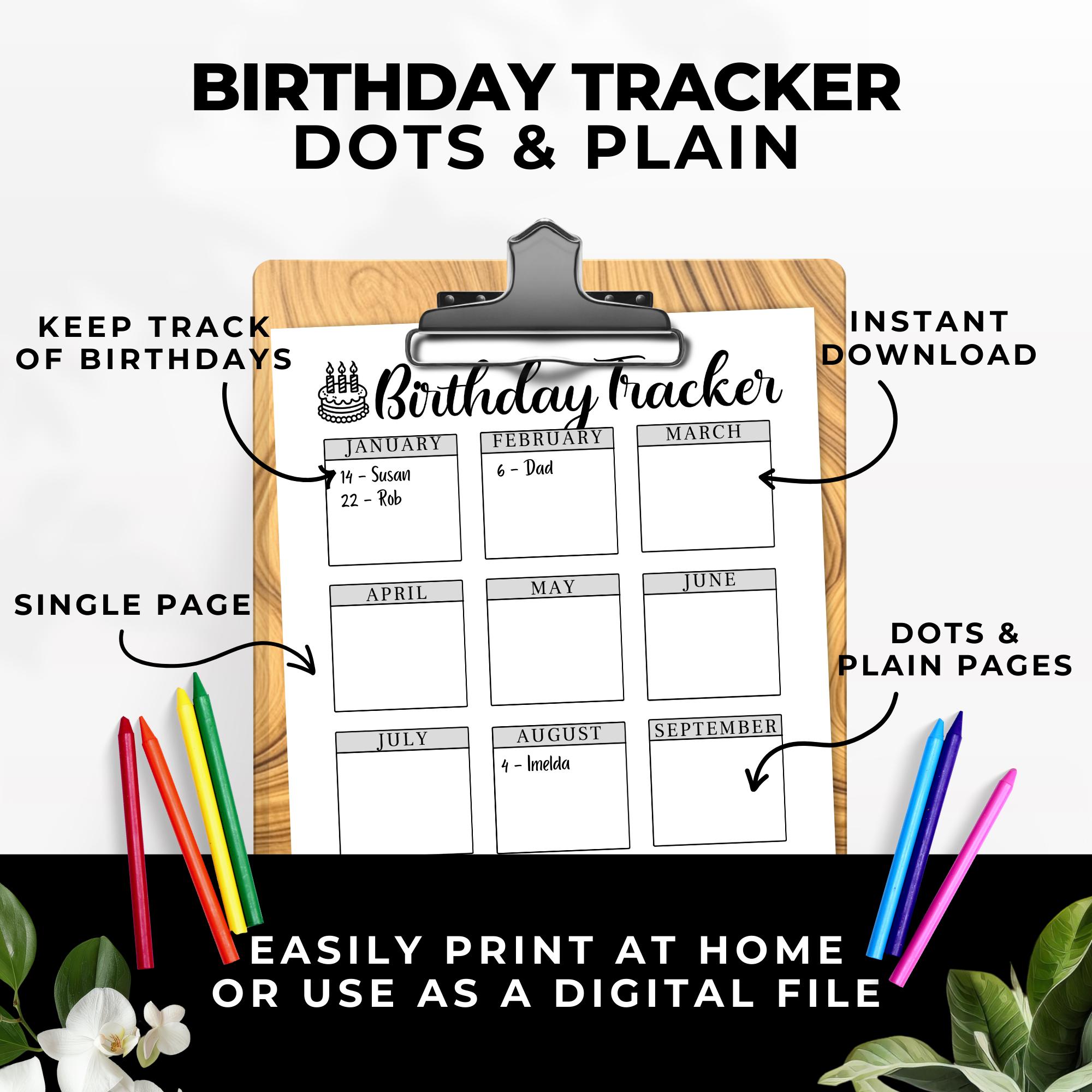 Minimalist Birthday Tracker Printable Simple Planner Journal Reminder ...