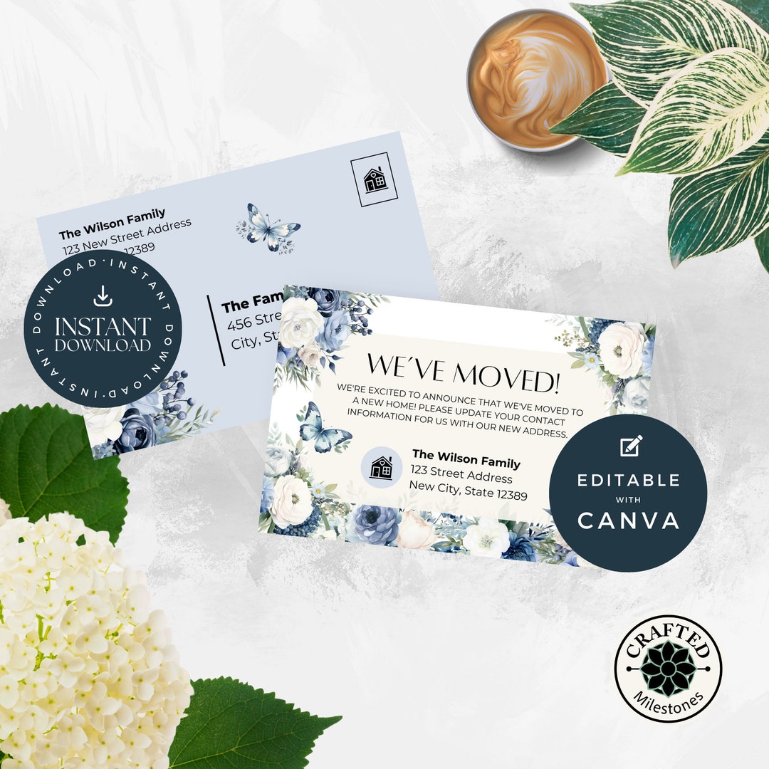 Blue Indigo Change of Address Postcard | We've Moved Moving ...