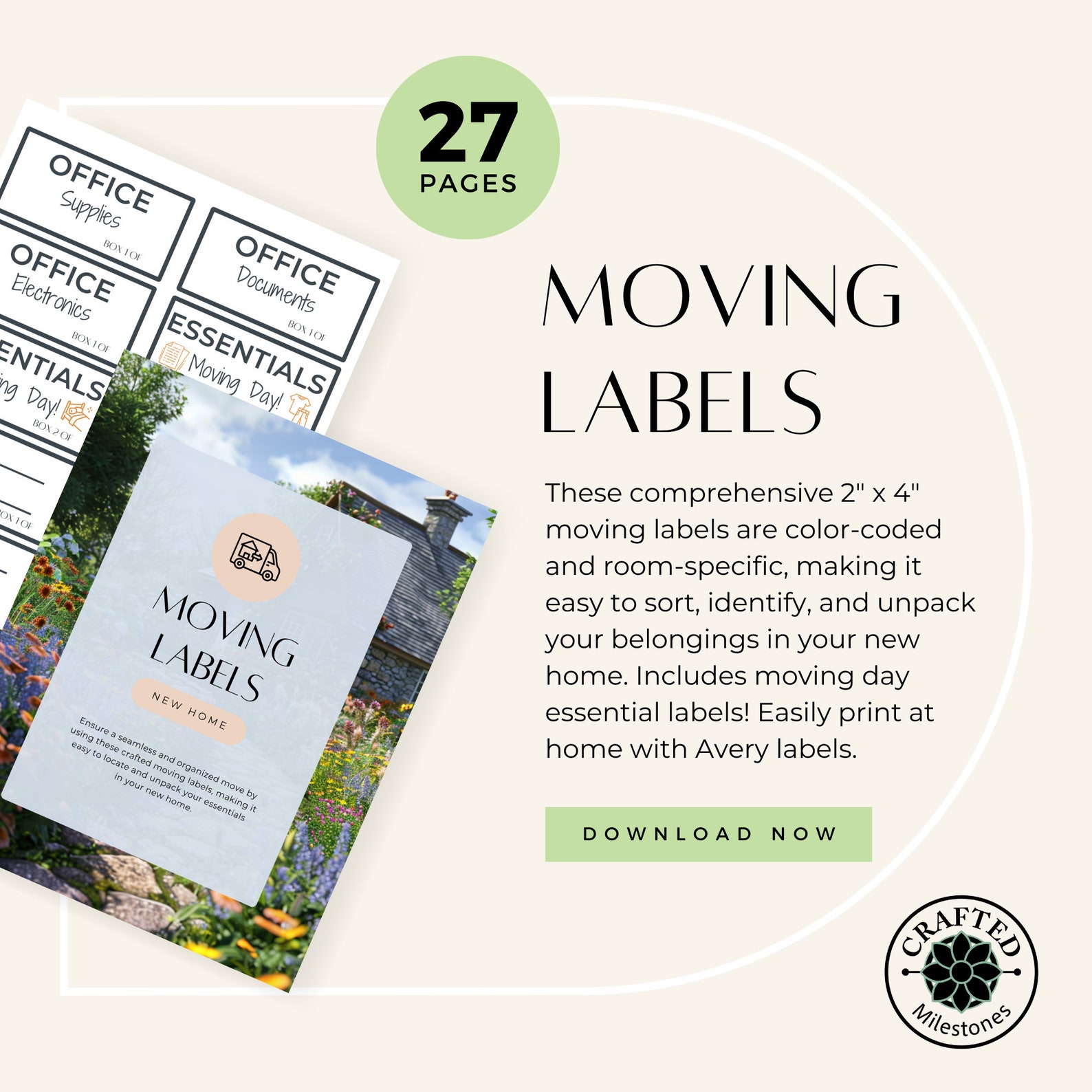 Cottagecore Labels for Moving Boxes | Color Coded Room Specific ...