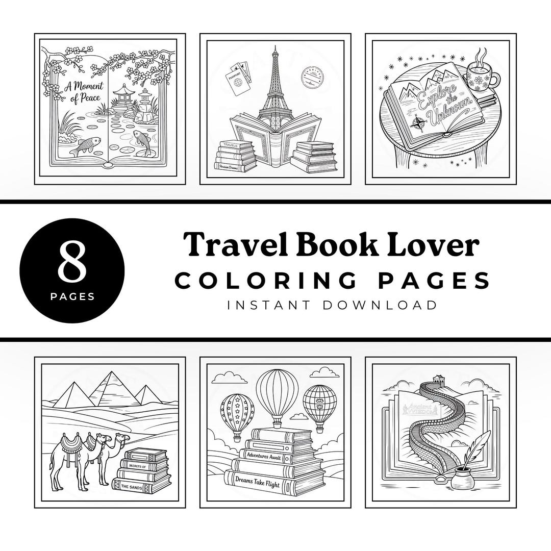 Travel Bookish Coloring Pages Printable | Cozy Reader Book Lover ...