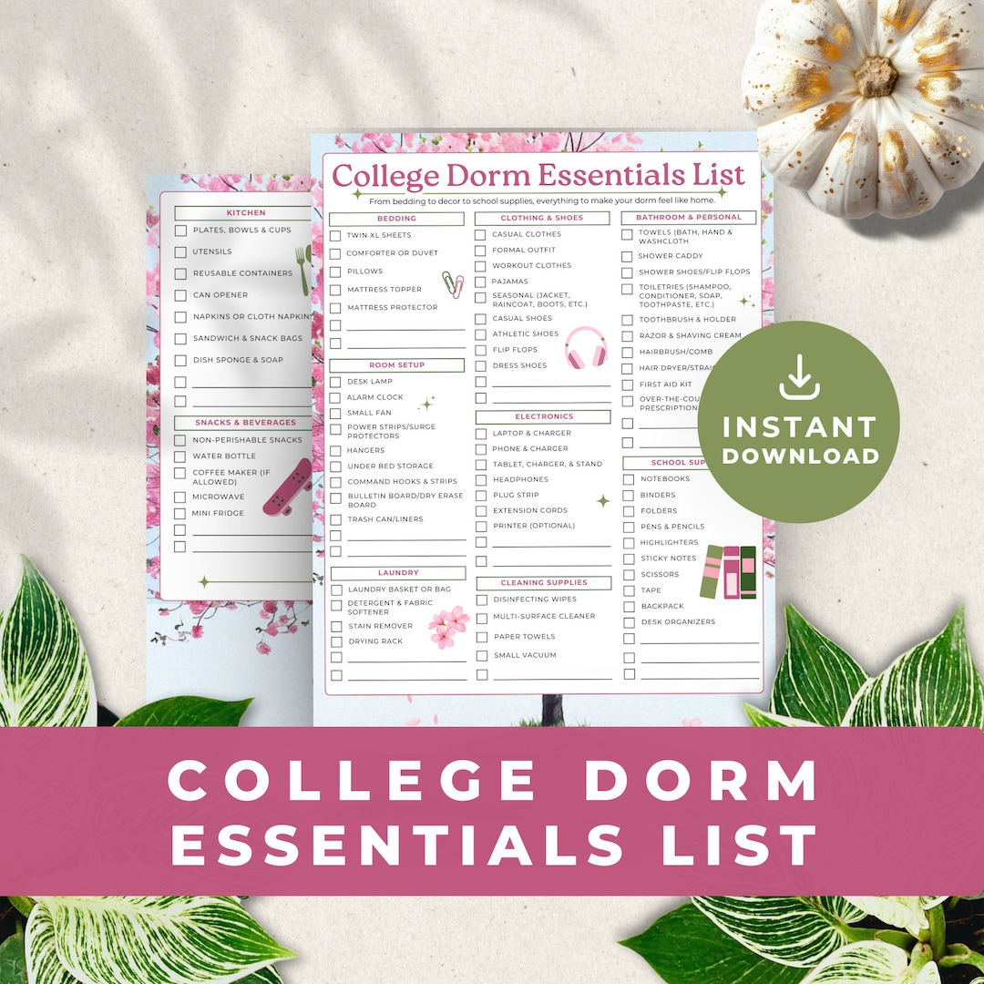 Cherry Blossom College Dorm Packing List Freshman Student Gift Must ...