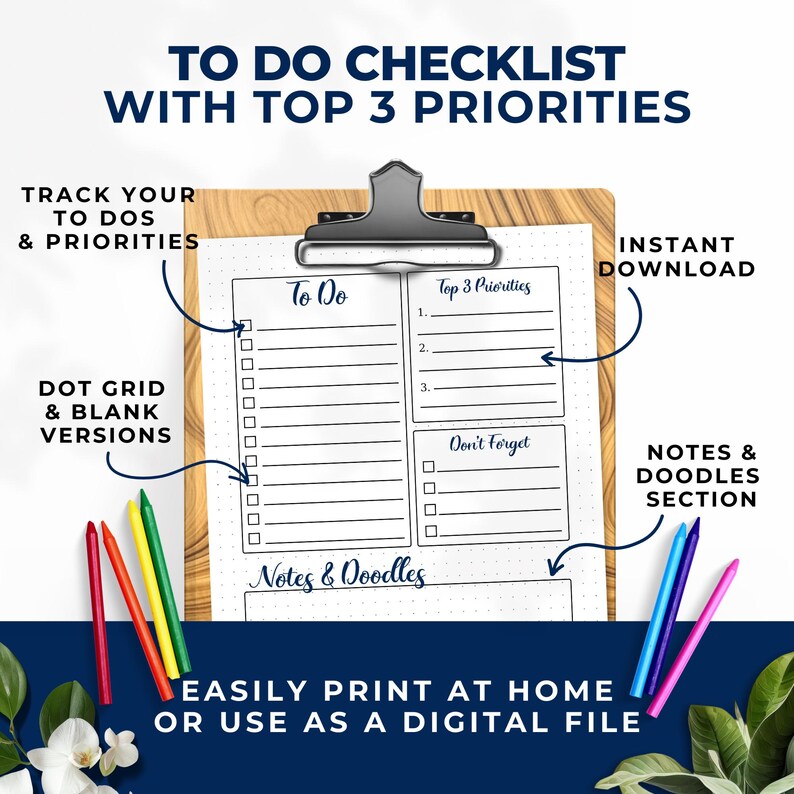 Navy Blue Simple to Do List Printable | Daily Task Tracker Checklist ...