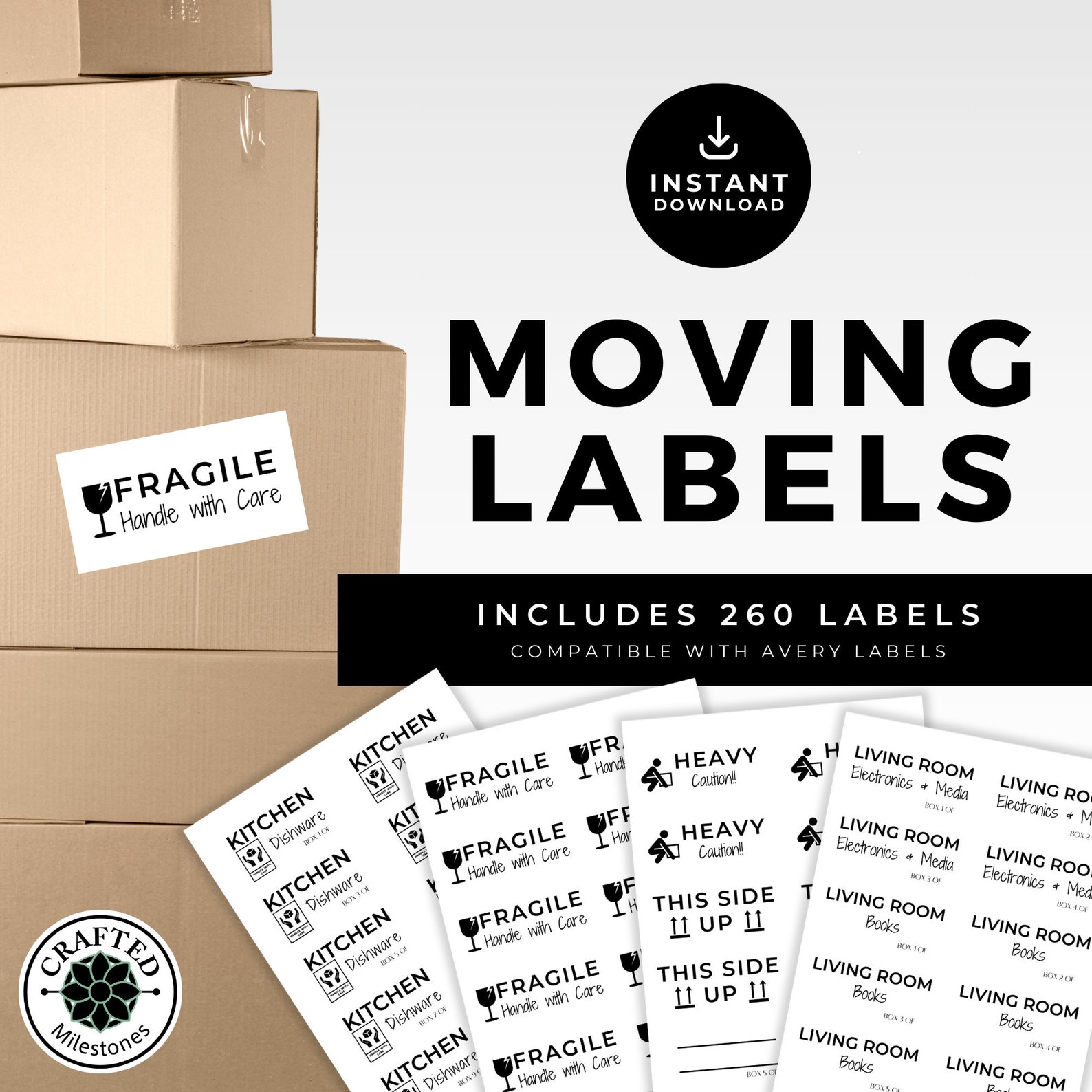 Minimalist Labels for Moving Boxes | Simple Room Specific Homeowners ...