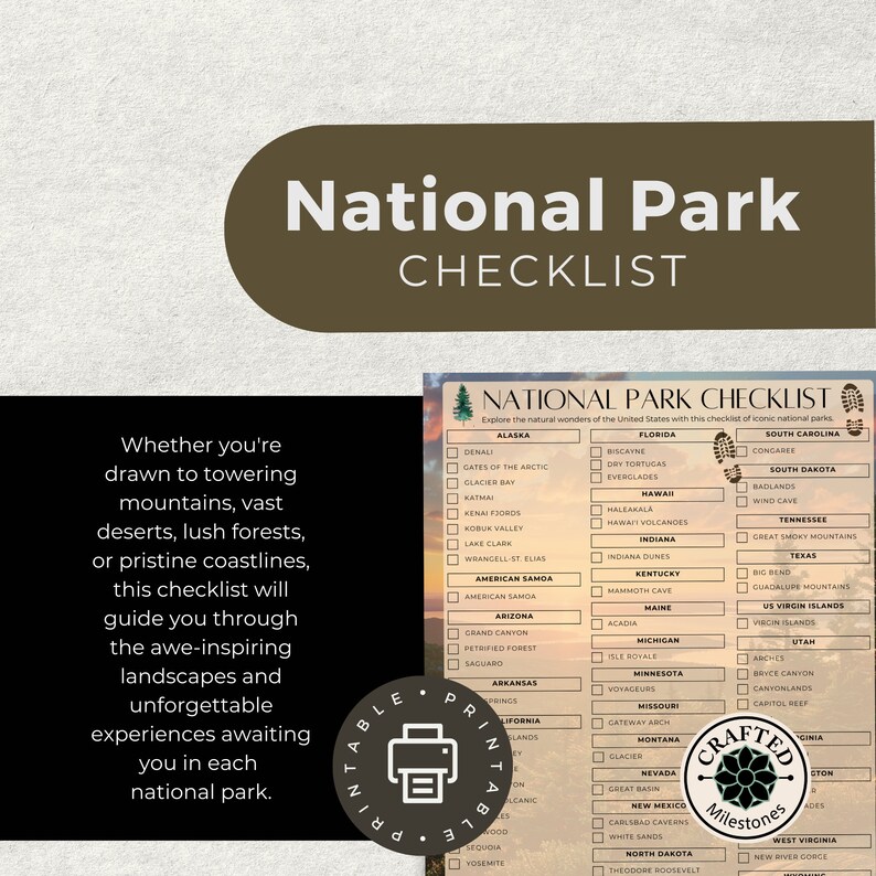 National Park Checklist Printable | Acadia | Travel Bucket List ...