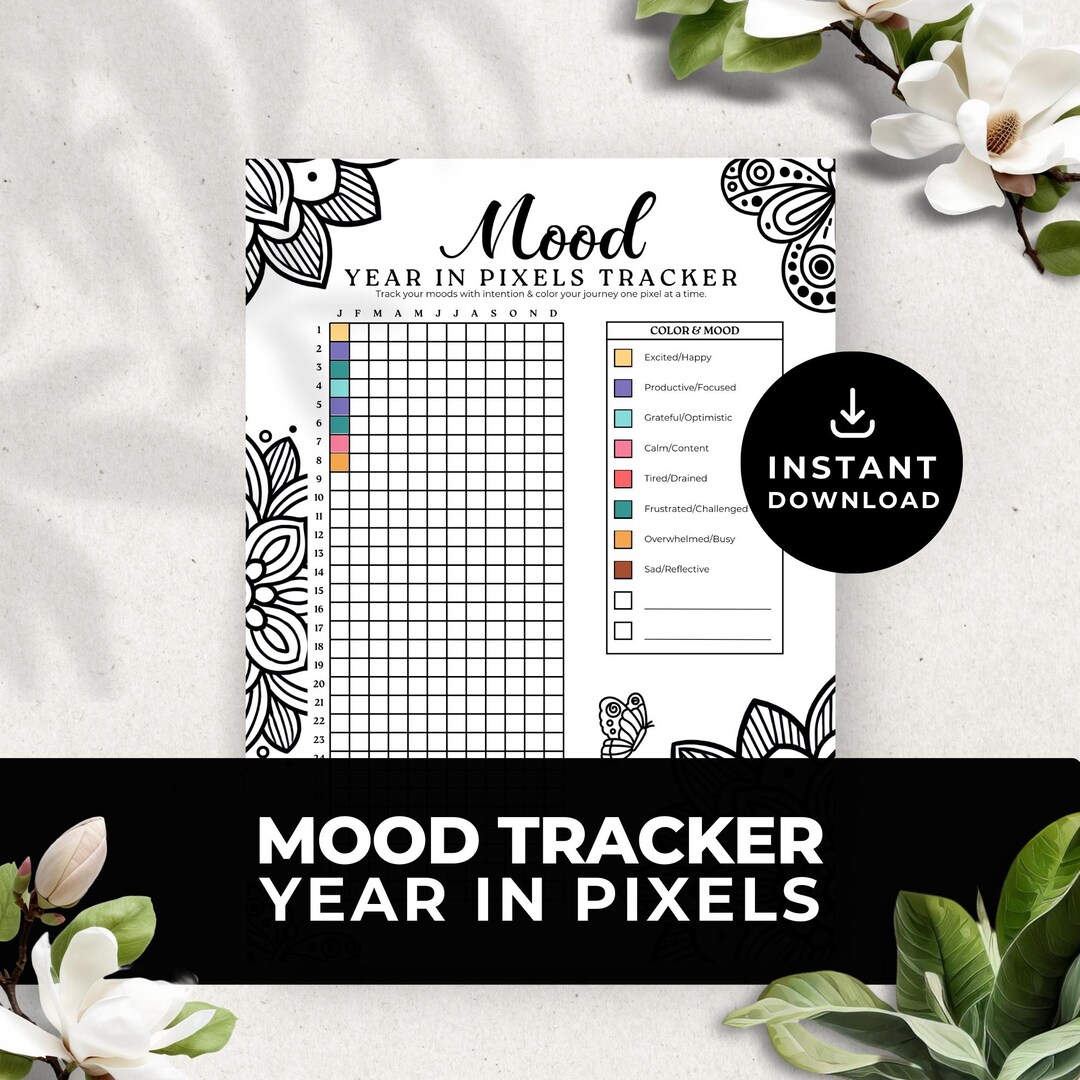 Coloring Page Year in Pixels Tracker Printable Mood | Journal Planner ...