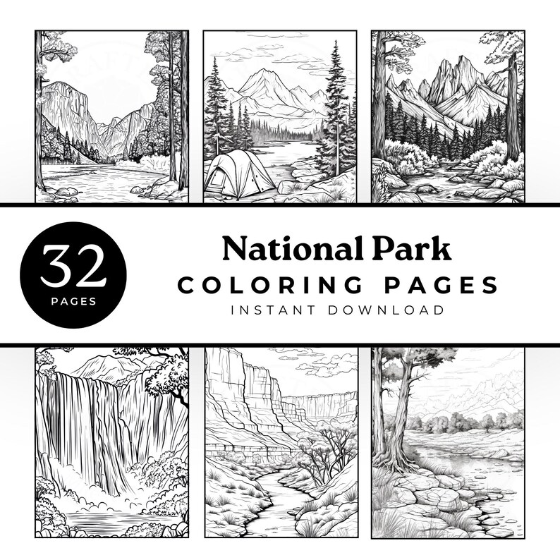 National Park Coloring Pages Hiking Camping Printable Bold Easy Nature ...