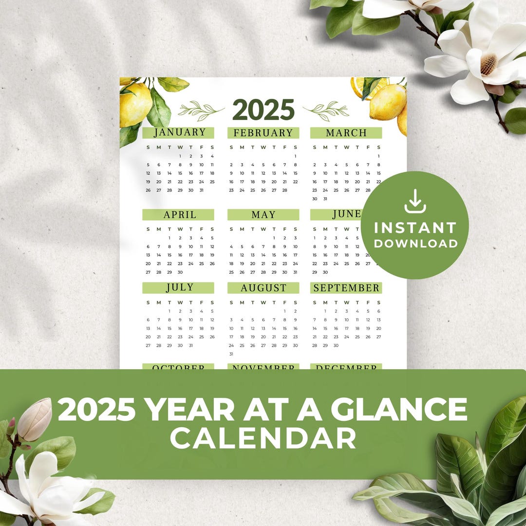 Lemon Citrus 2025 Calendar Png | New Year at a Glance Full Yearly ...