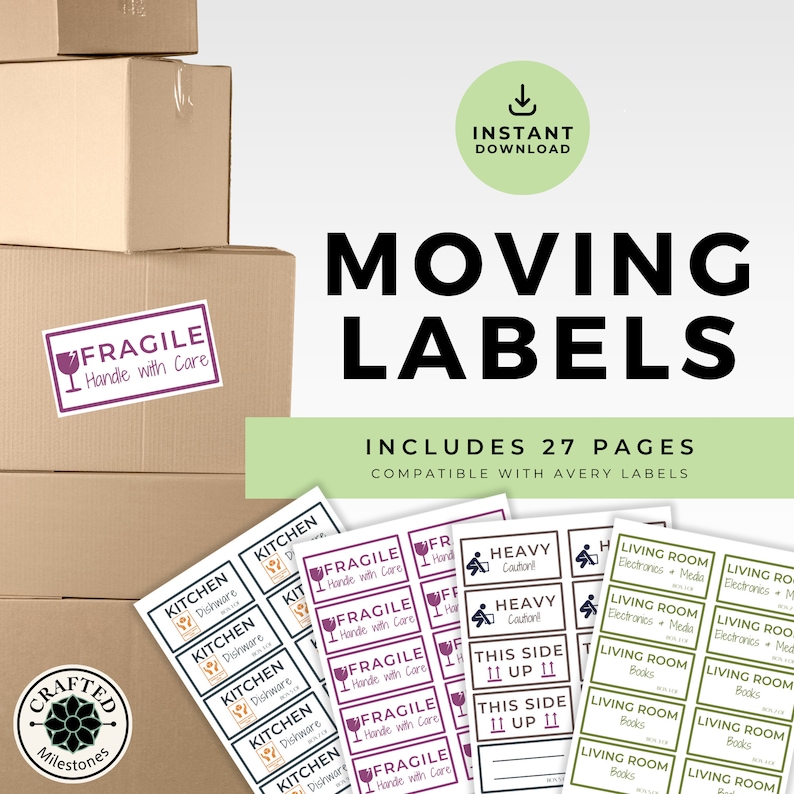 Cottagecore Labels for Moving Boxes | Color Coded Room Specific ...