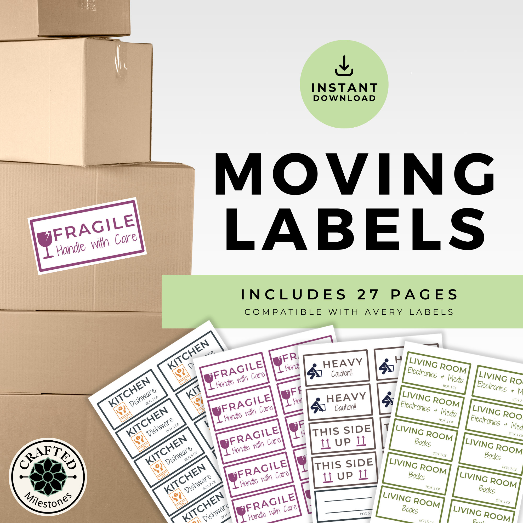 Cottagecore Labels for Moving Boxes | Color Coded Room Specific ...