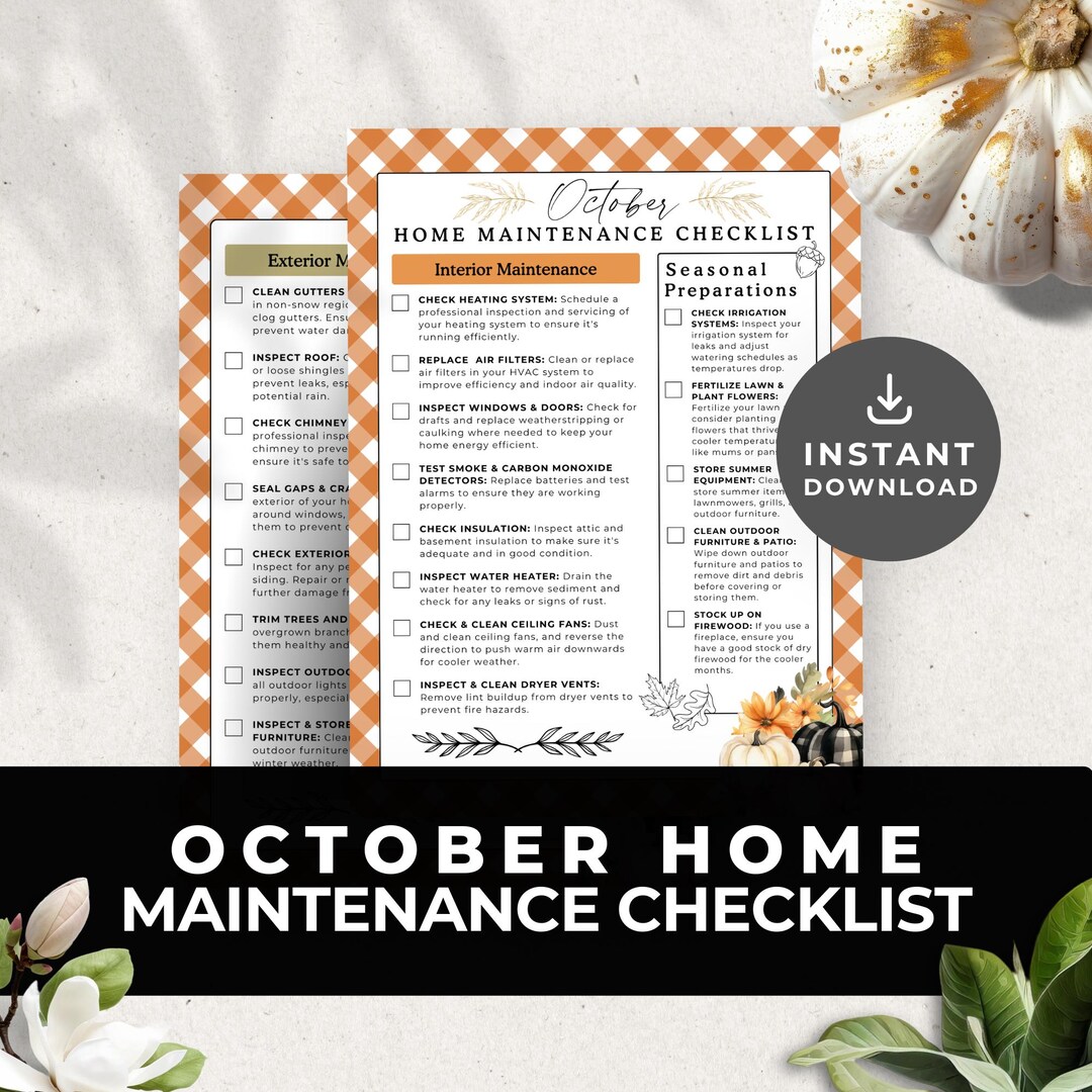 Burnt Orange Gingham October Home Maintenance Checklist | Homeowner ...