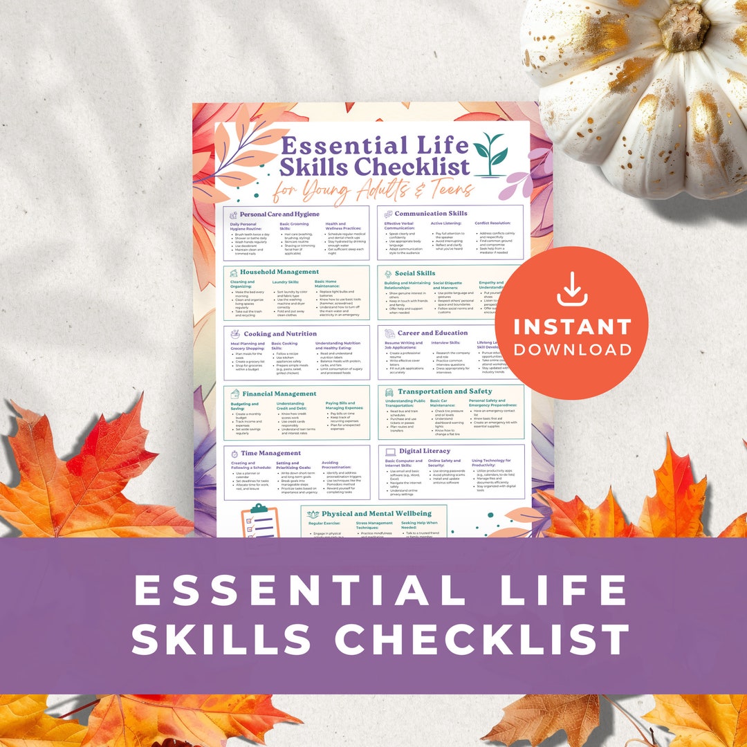 Pastel Floral Essential Life Skills Checklist Young Adult Teen ...