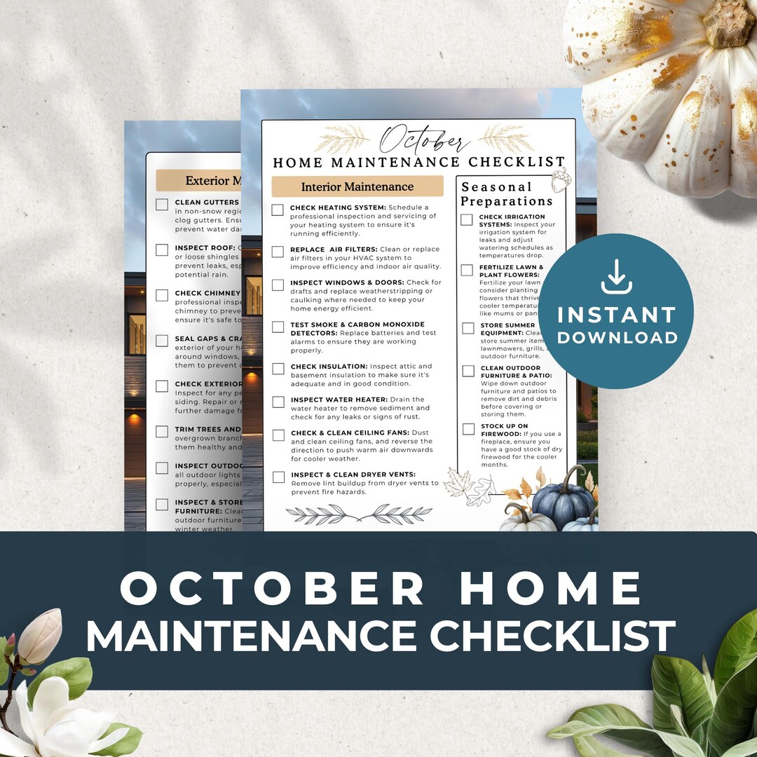 Modern Navy October Home Maintenance Checklist | Homeowner First Time ...