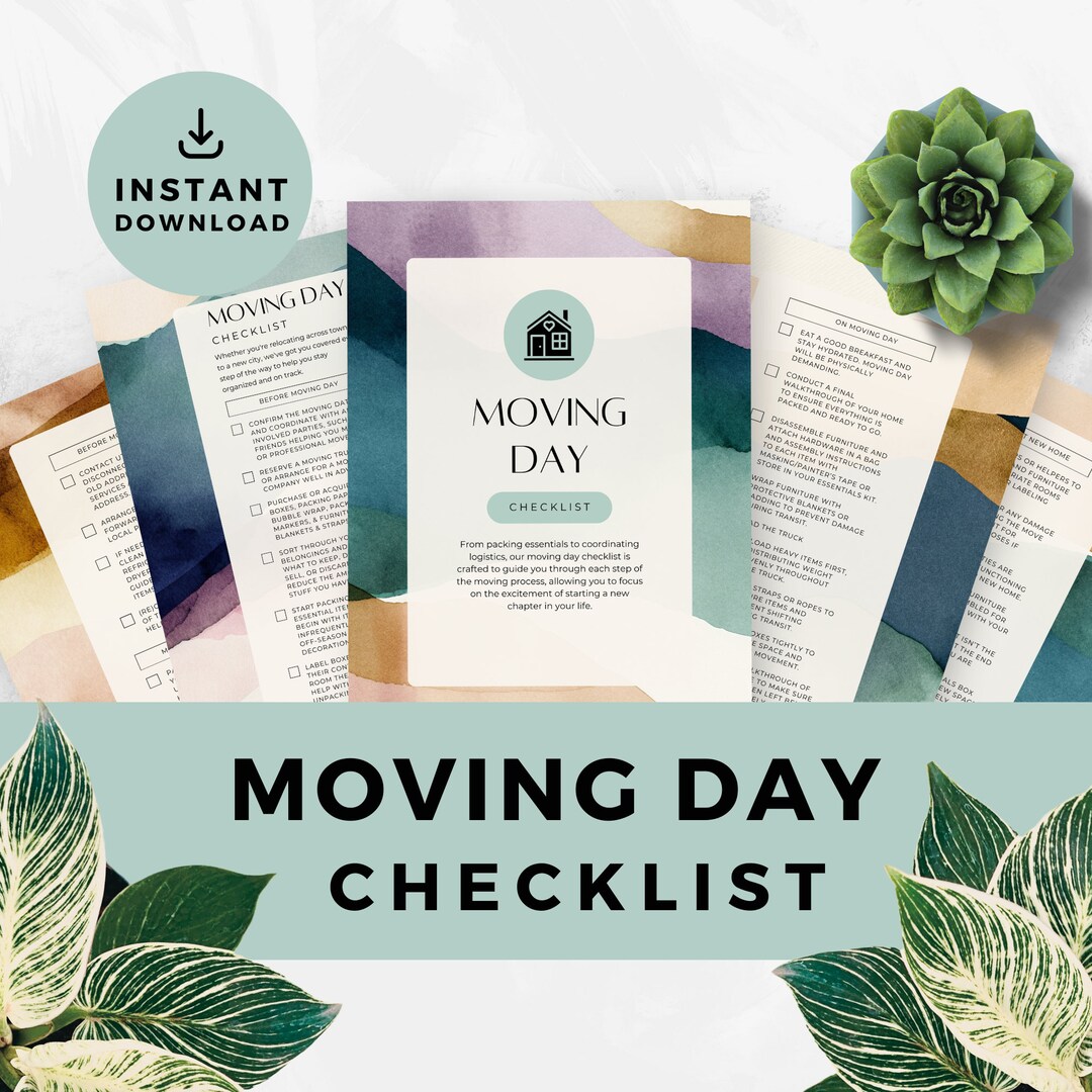Modern Watercolor Moving Day Checklist | First Homebuyer Guide ...