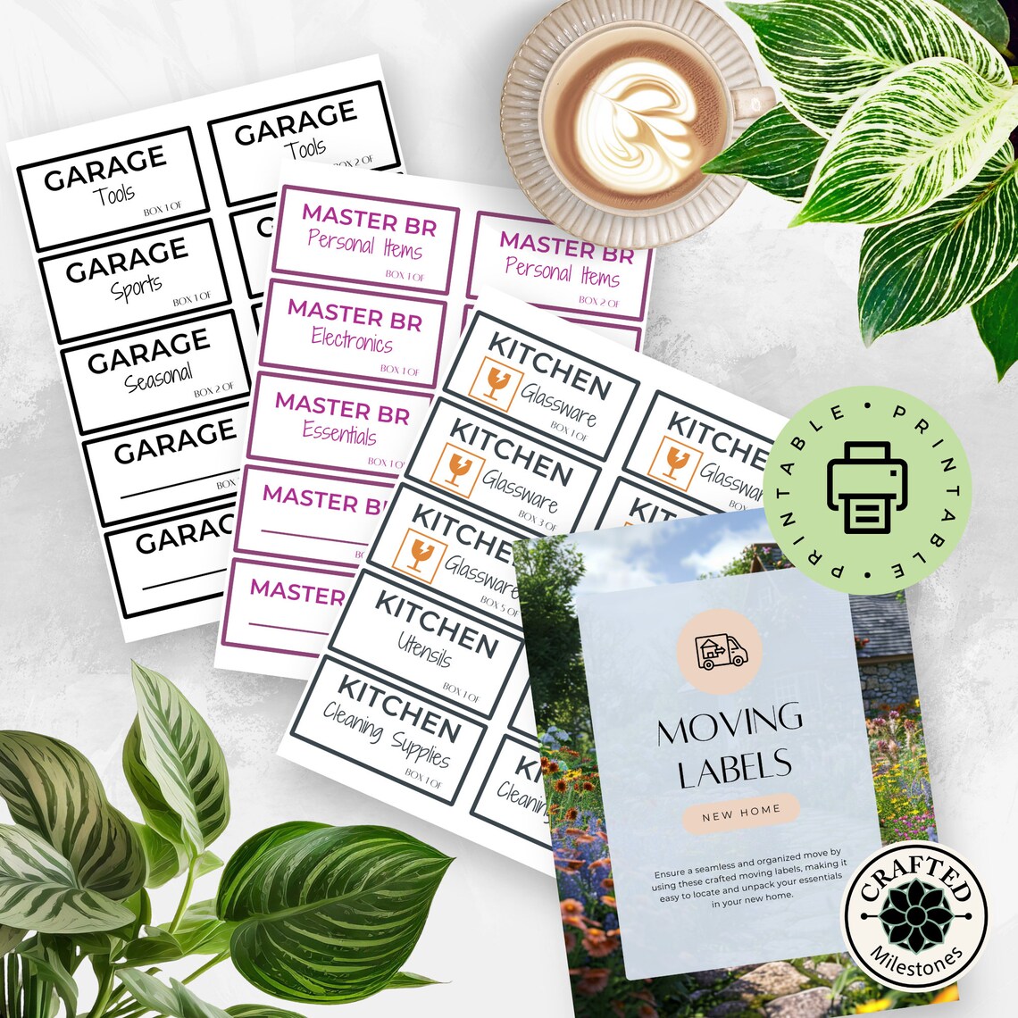 Cottagecore Labels for Moving Boxes | Color Coded Room Specific ...