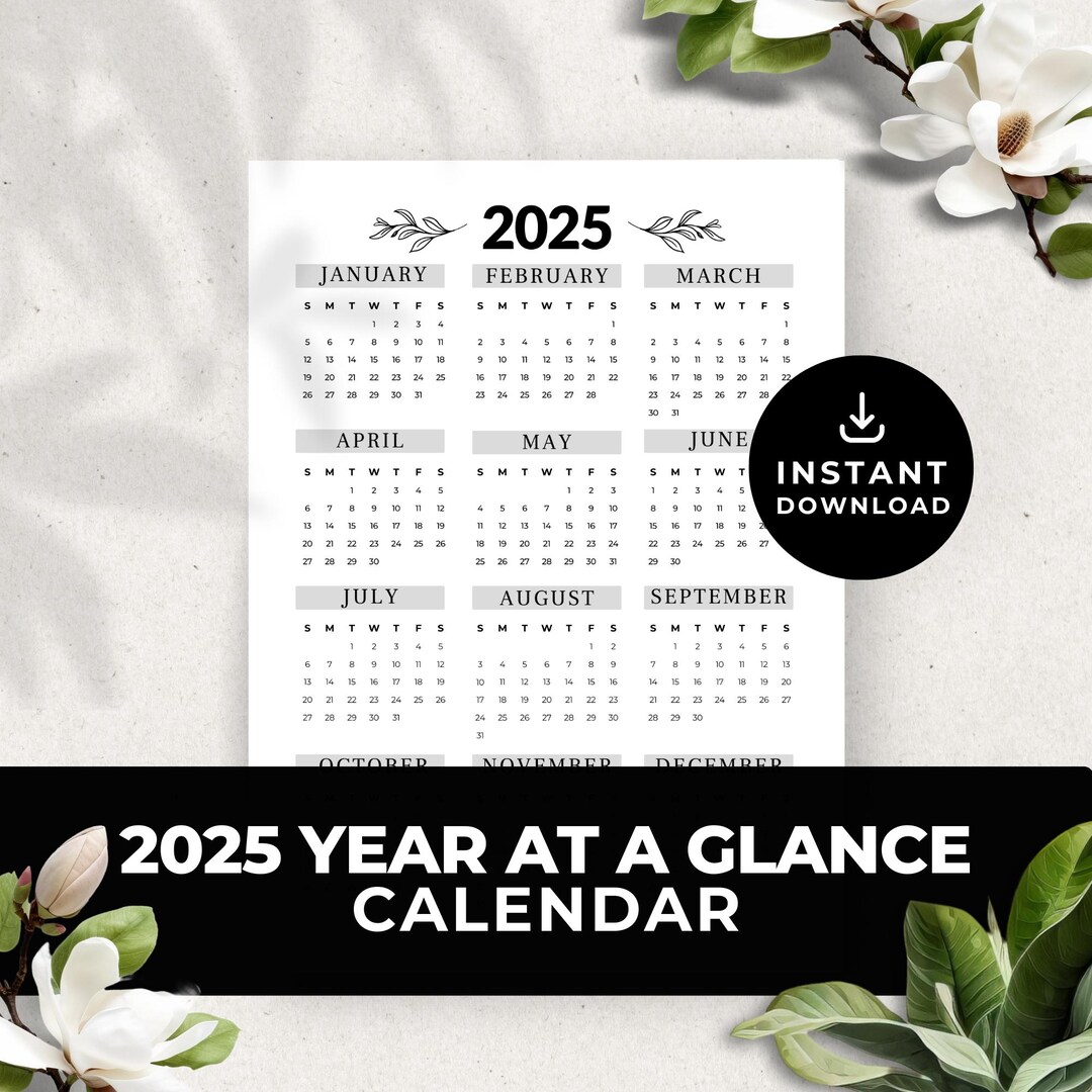 Minimalist 2025 Calendar Png | New Year at a Glance Full Yearly ...