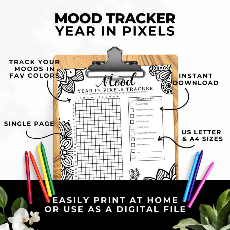 Coloring Page Year in Pixels Tracker Printable Mood | Journal Planner ...