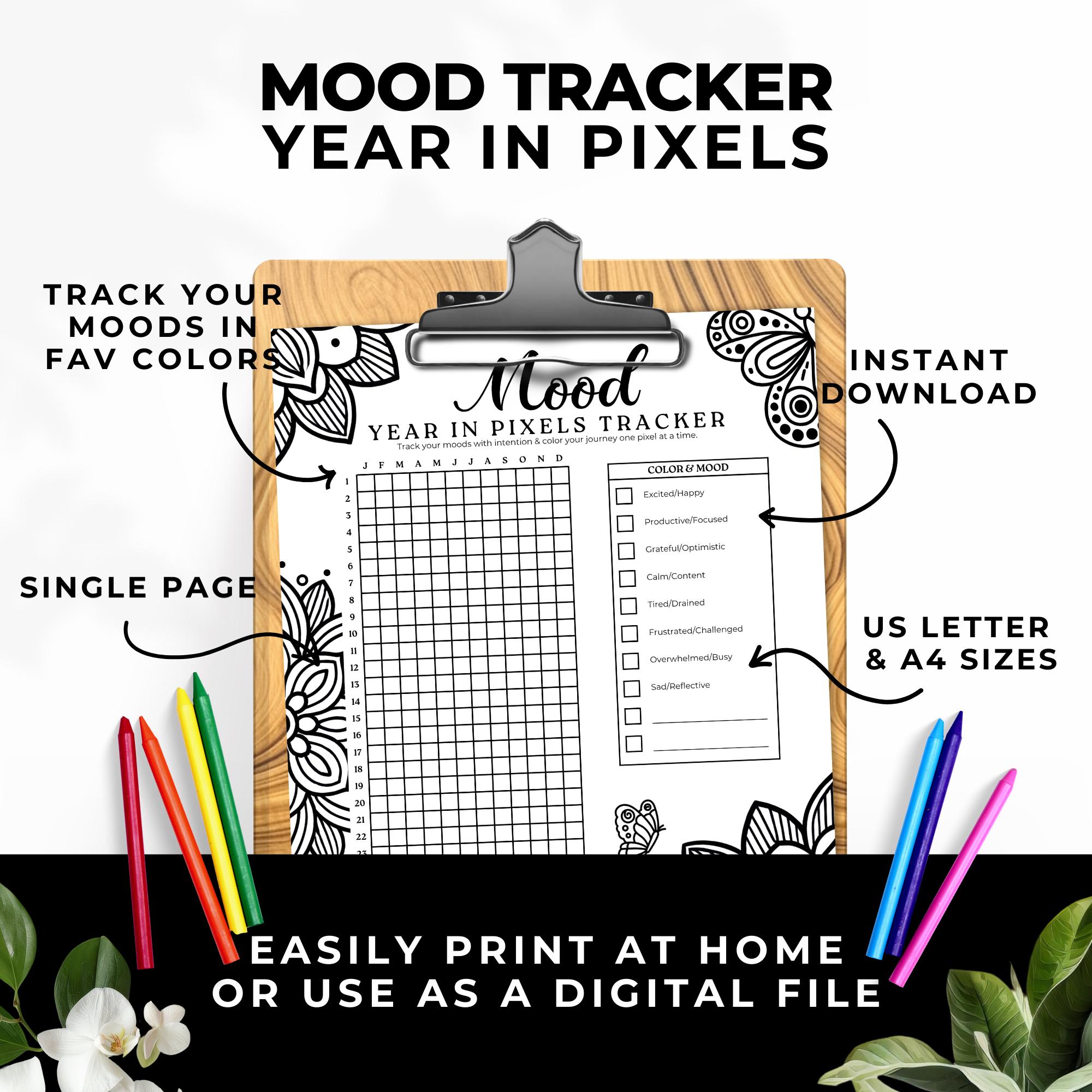 Coloring Page Year in Pixels Tracker Printable Mood | Journal Planner ...