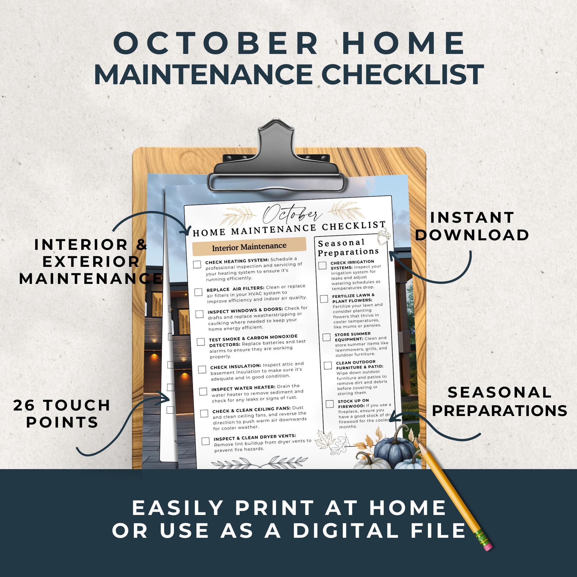 Modern Navy October Home Maintenance Checklist | Homeowner First Time ...
