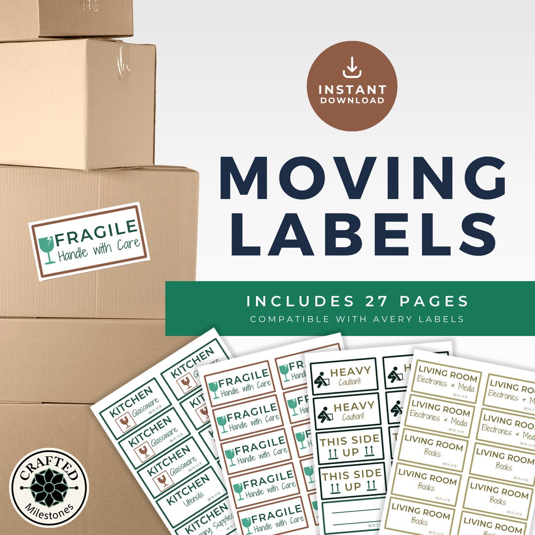 Emerald Green Labels for Moving Boxes | Color Coded Room Specific ...