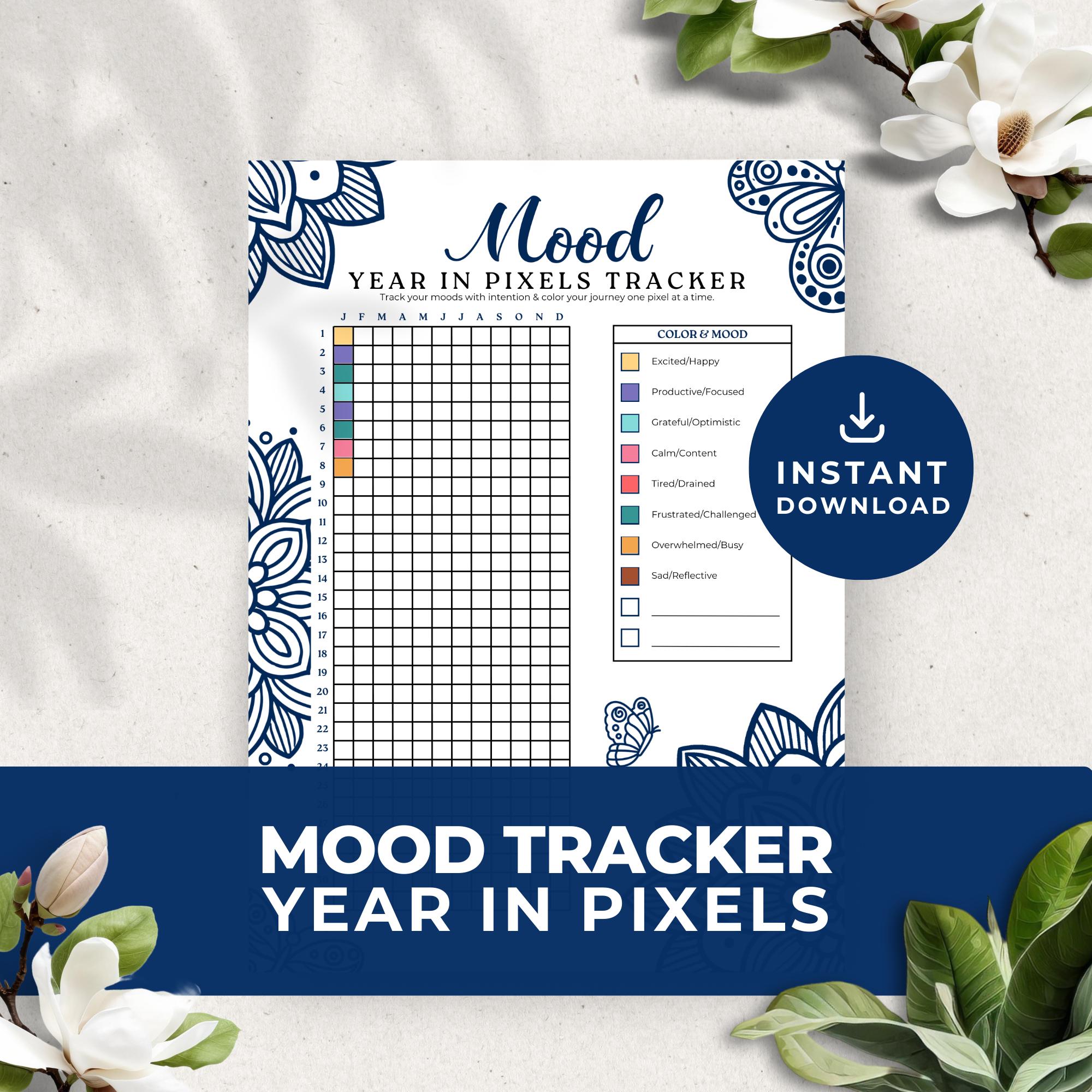 Navy Blue Year in Pixels Tracker Printable Mood Journal Planner ...