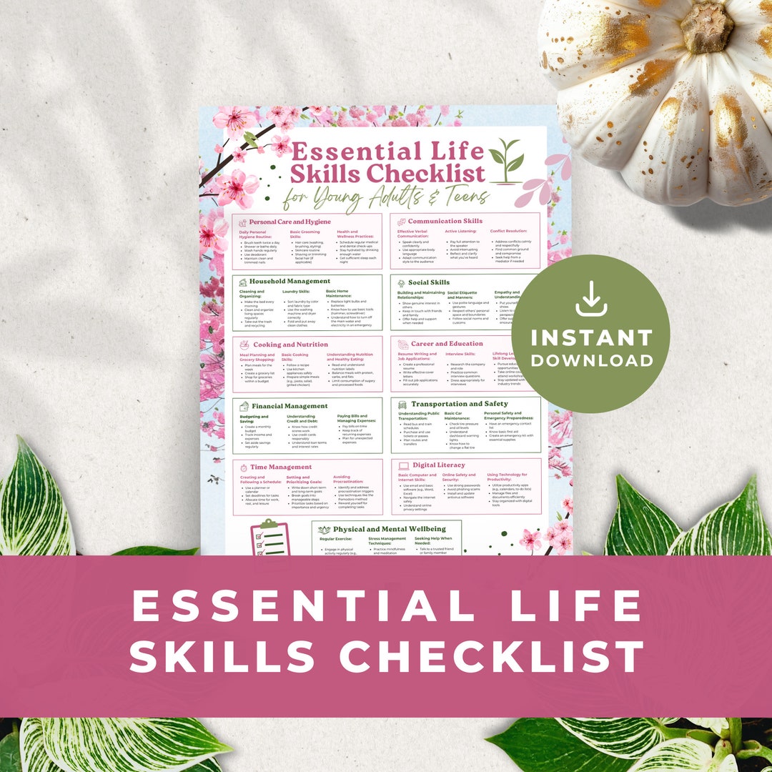 Cherry Blossoms Essential Life Skill Checklist Young Adult Teen ...