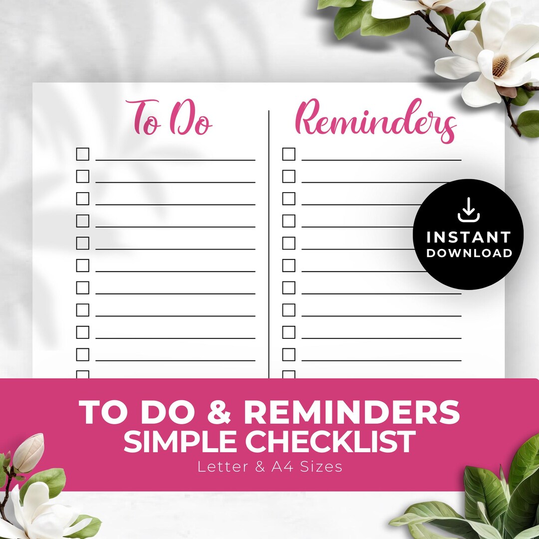Pink Magenta Simple to Do List Printable | Daily Task Tracker Checklist ...