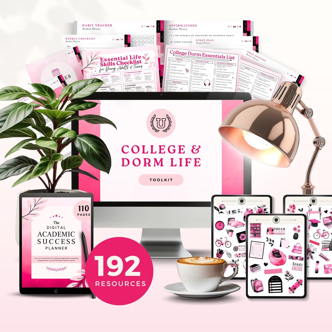 Hot Pink Black College Dorm Bundle Student Freshman High School Senior ...