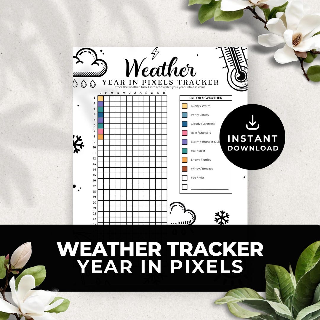 Coloring Page Weather Tracker Year in Pixels | Printable Journal Page ...