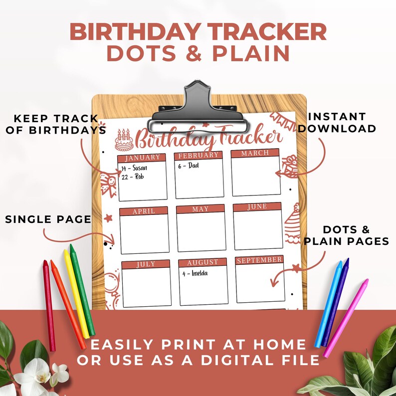 Terracotta Birthday Tracker Printable Planner Journal Reminder ...