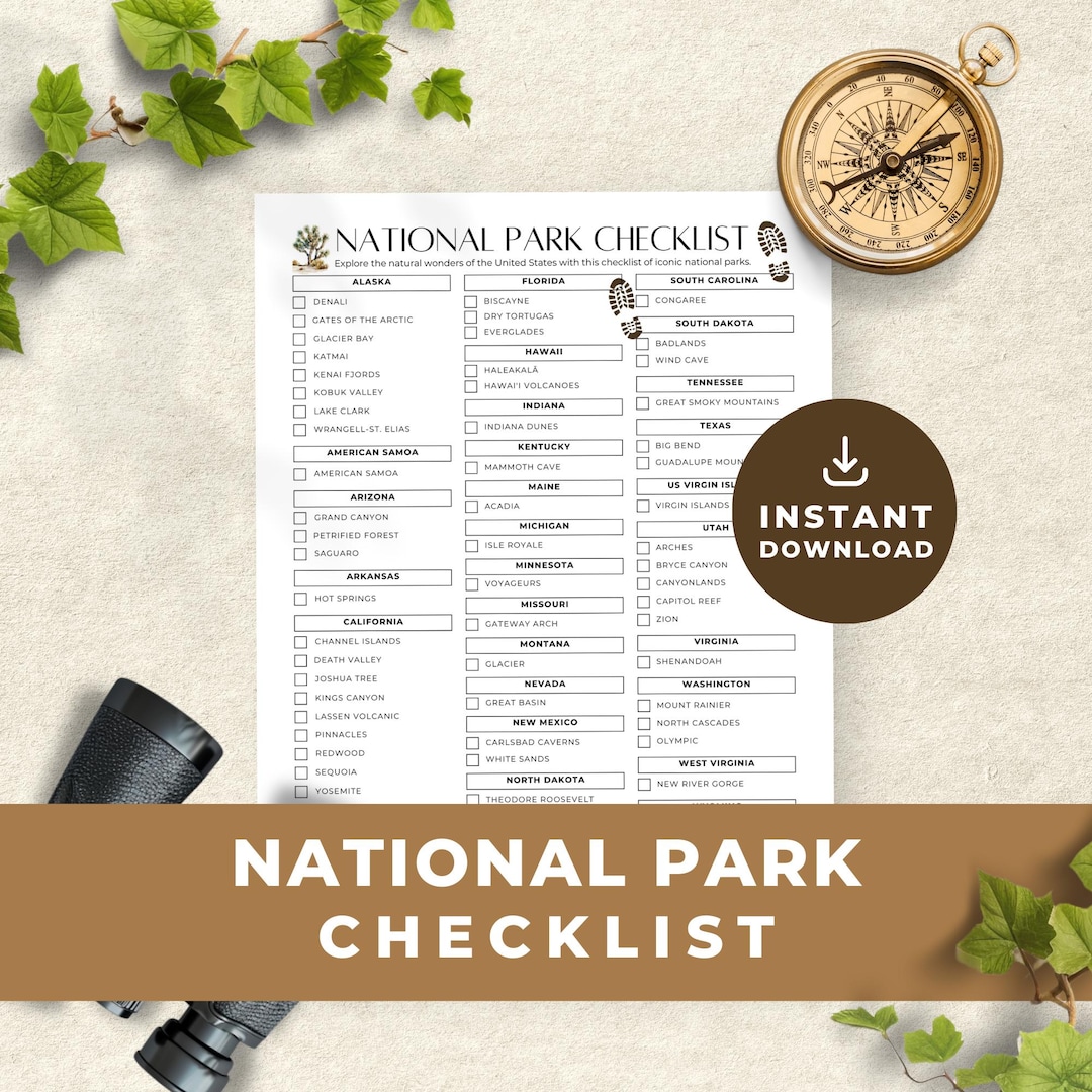 National Park Checklist Printable | Desert Lover Nature Travel Bucket ...