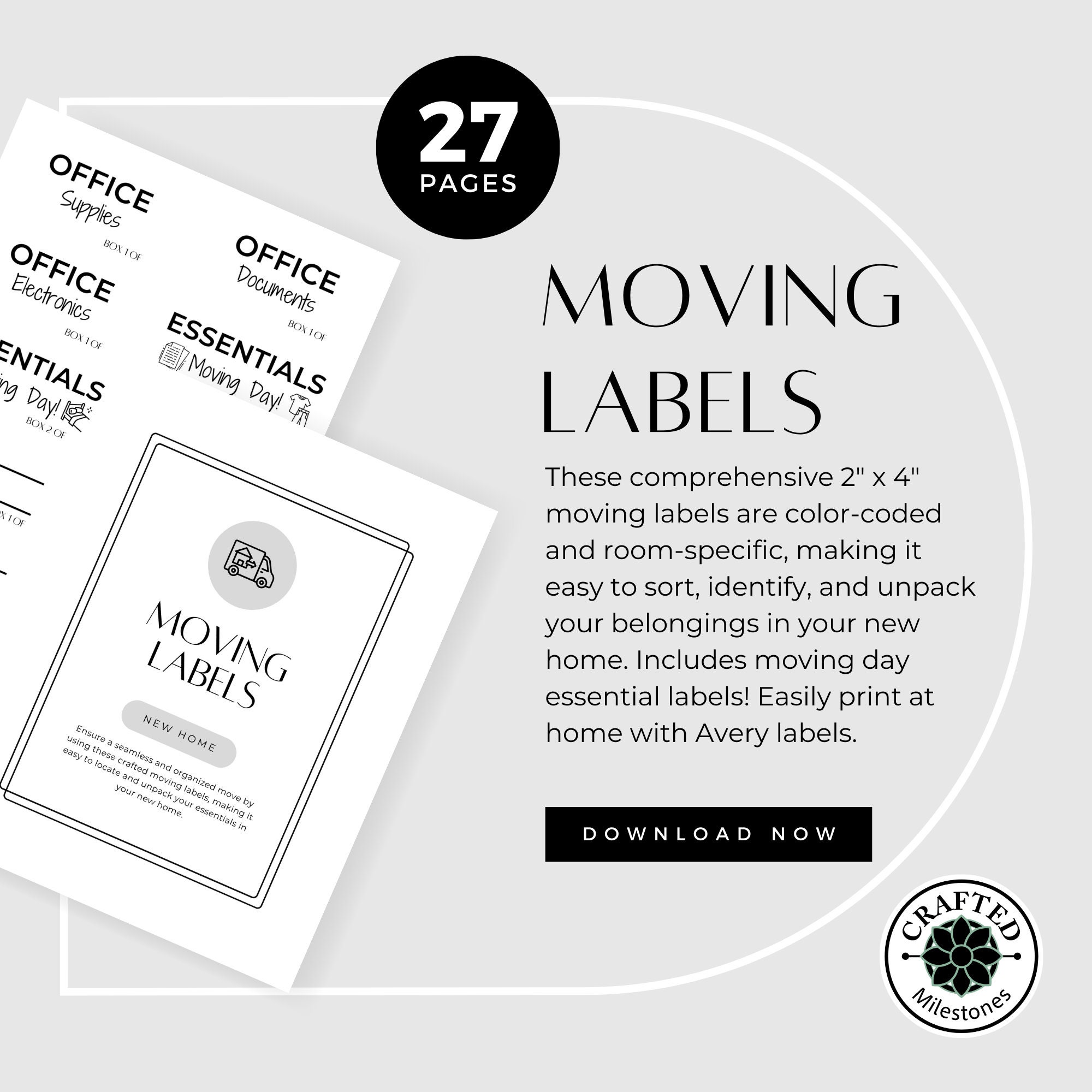 Minimalist Labels for Moving Boxes | Simple Room Specific Homeowners ...