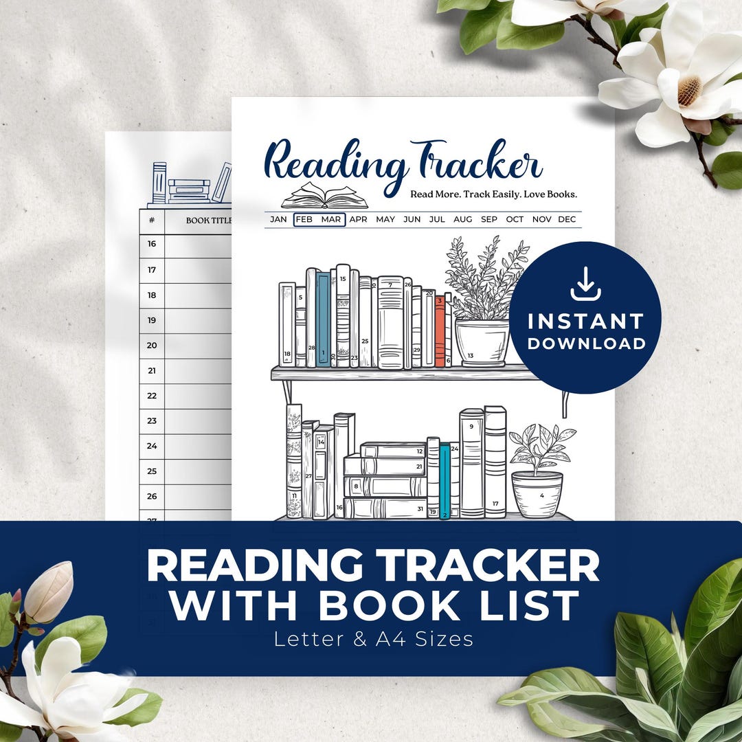 Navy Blue Bookshelf Reading Tracker Printable Book Read Daily Habit ...