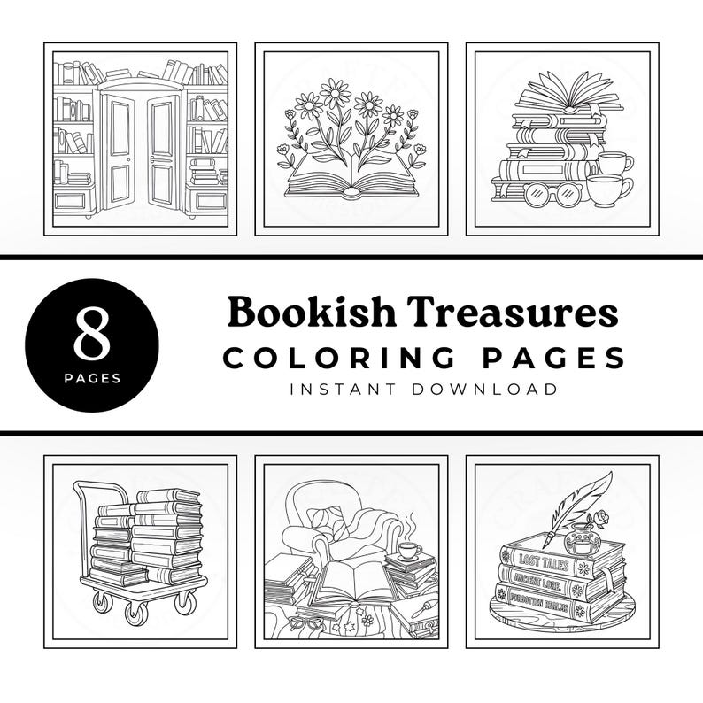 Book Lover Coloring Pages Bookish Bookshelves | Bold Easy Cozy Reading ...