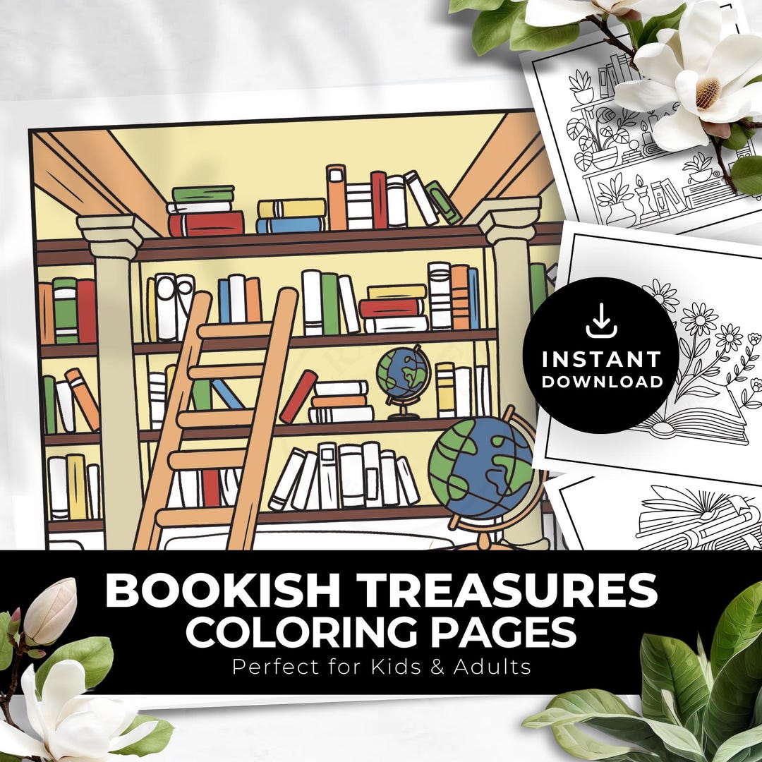 Book Lover Coloring Pages Bookish Bookshelves | Bold Easy Cozy Reading ...
