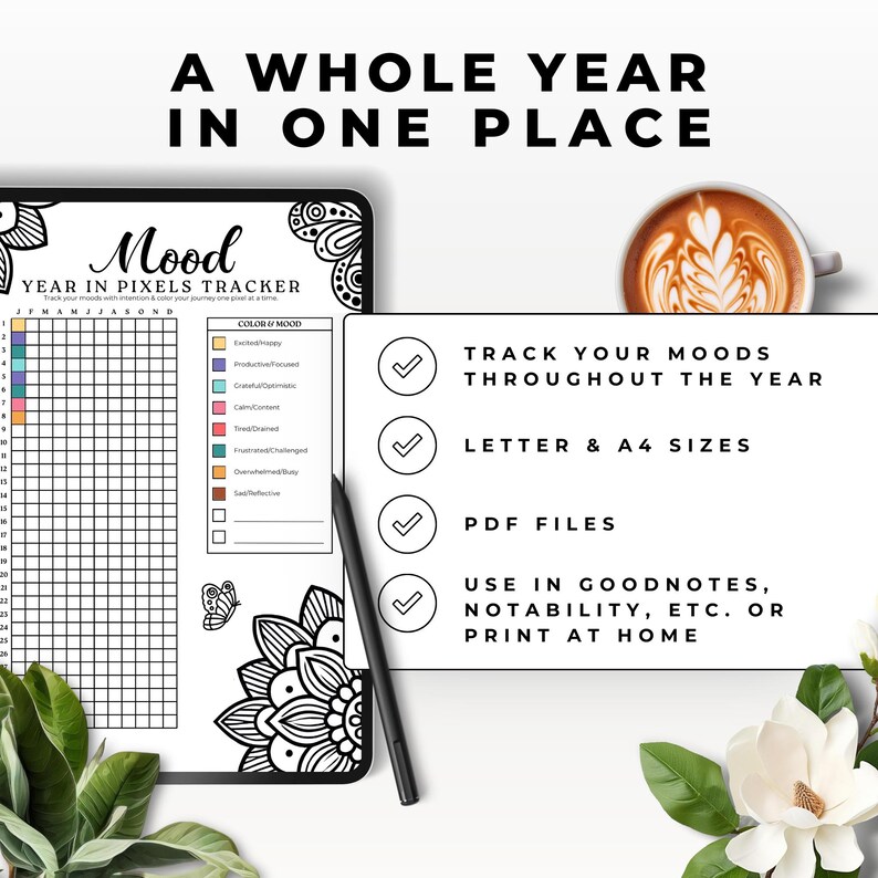 Coloring Page Year in Pixels Tracker Printable Mood | Journal Planner ...