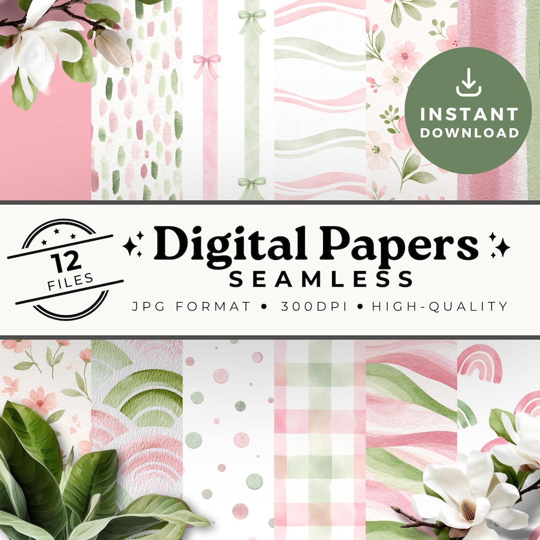 Pink Green Digital Papers | Seamless Pattern Boho Rainbows Coquette ...