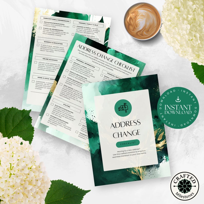 Emerald Green Change of Address Checklist | New Home Moving Organizer ...