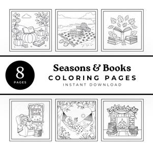 Four Seasons Coloring Pages | Cozy Bookish Designs | Bold Easy Literary ...